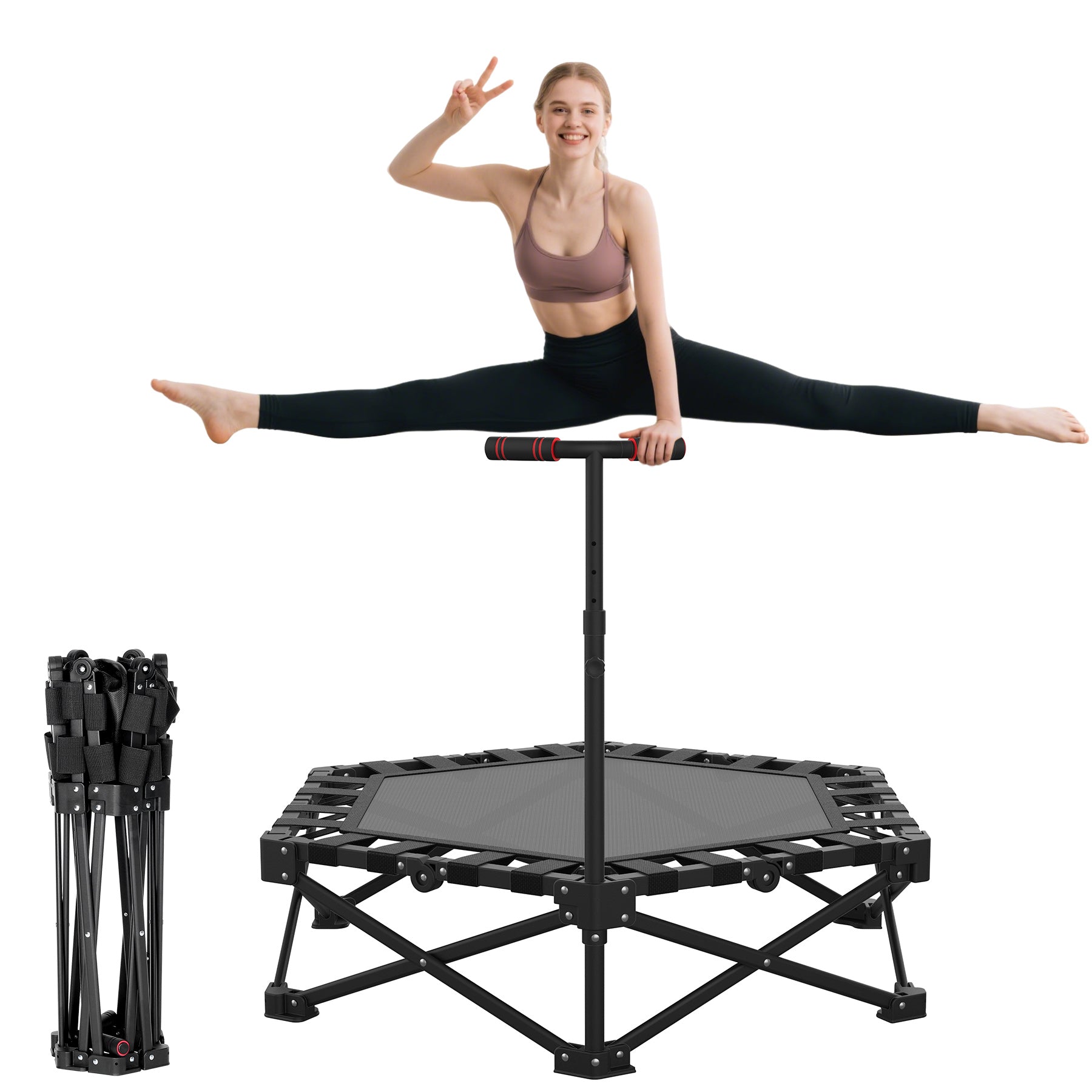 FUNTOK 48" Foldable Mini Trampoline 440lbs, 95% Assembled Fitness Tram ...