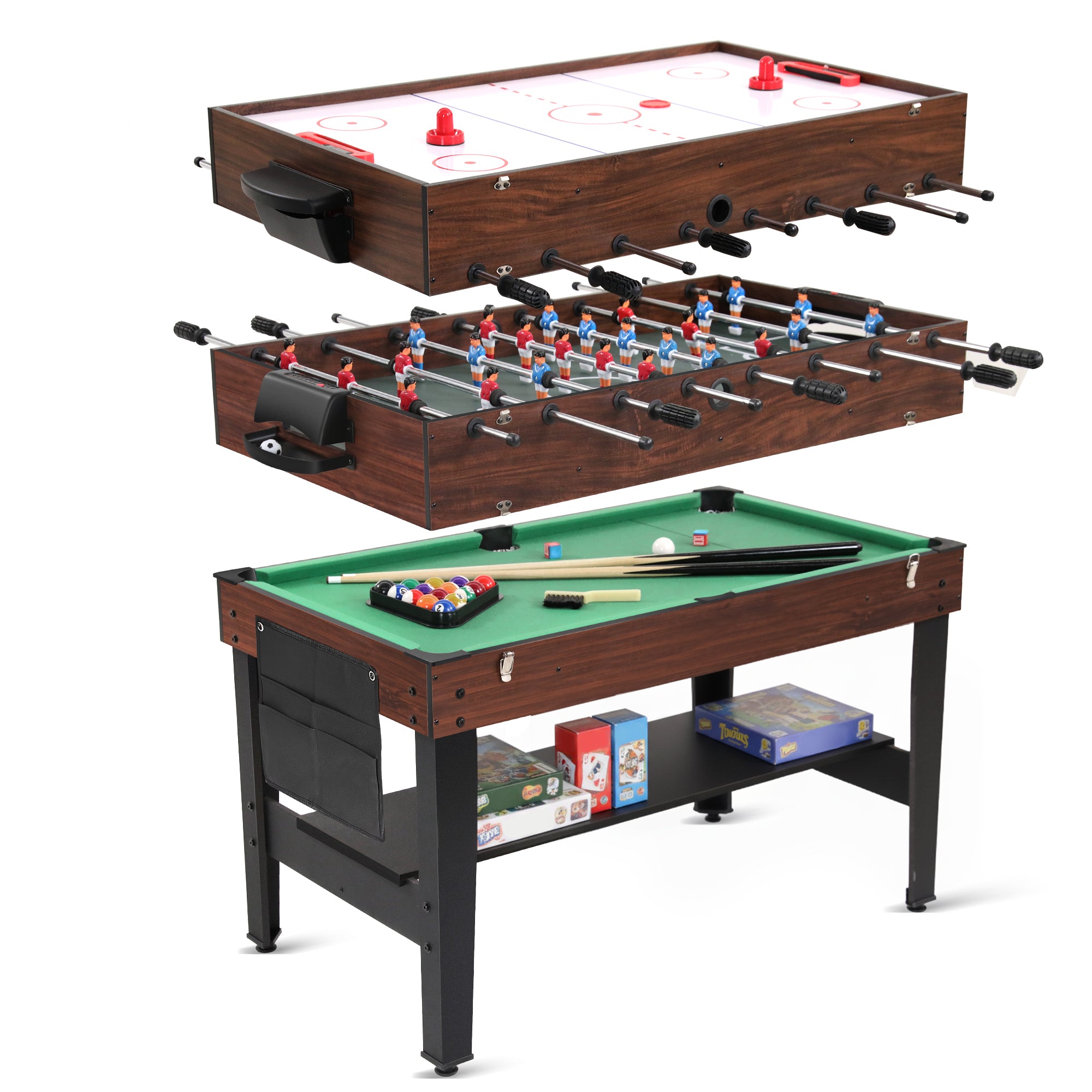 FUNTOK 3 in 1 Game Table with Air Hockey, Foosball, Pool, 48'' Multi G ...