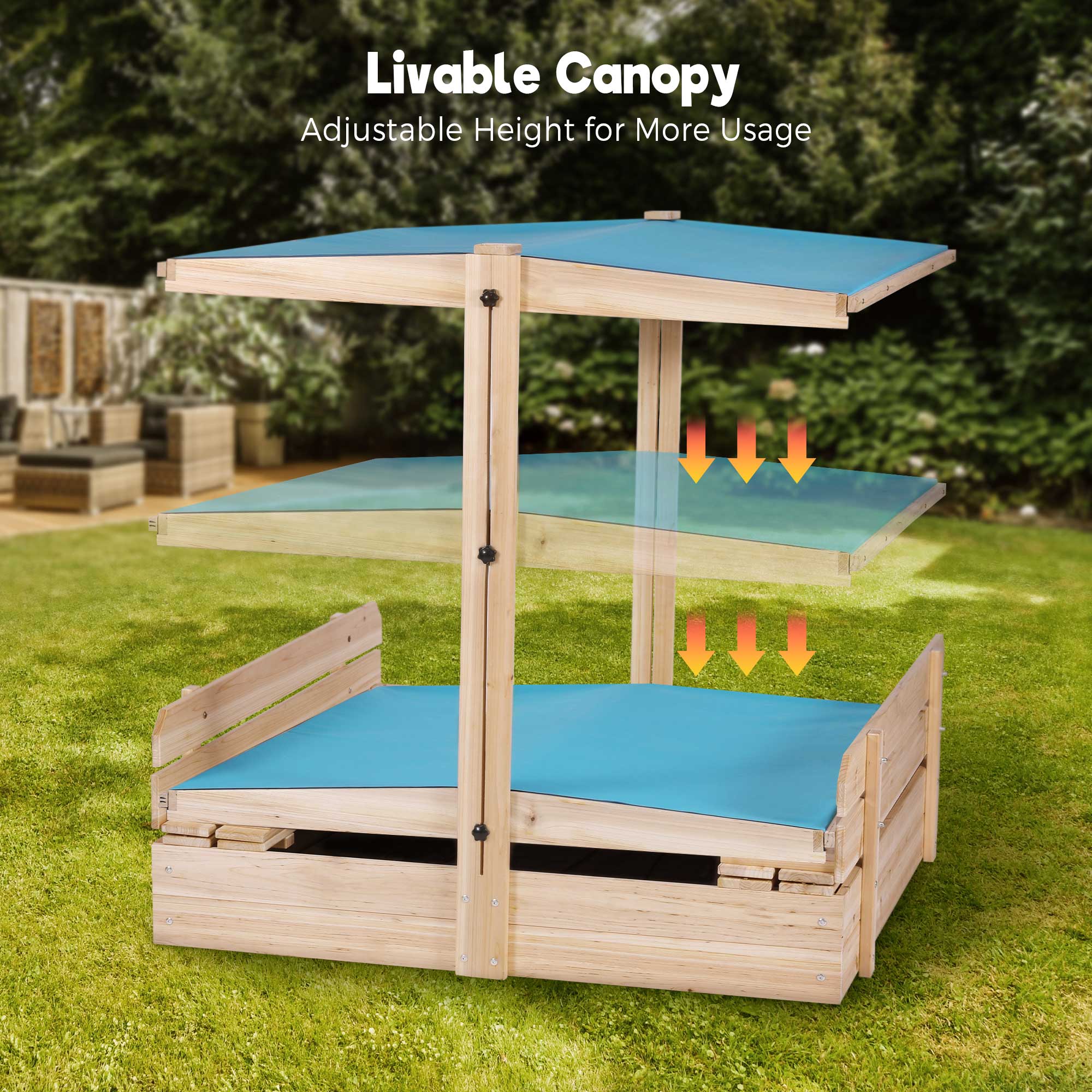 WS19 Kids Sandbox, Wooden Height Adjustable - Funtok